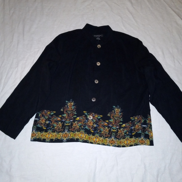 Citron | Tops | Nwt Citron Dragon Tunic Blouse Silk Linen Art To Wear ...